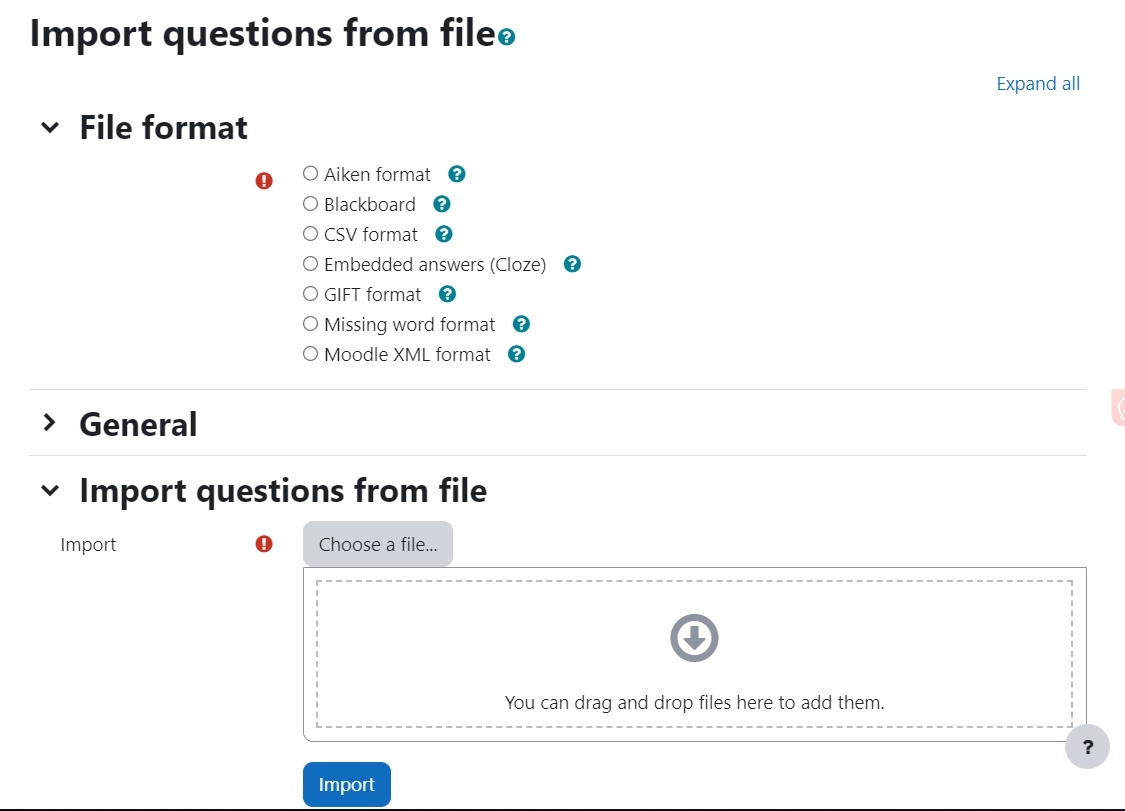 Import questions from an existing file - Knowledge Base